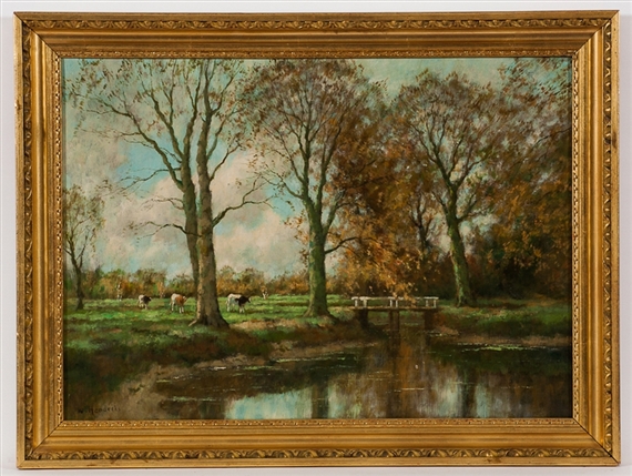 Willem Hendriks | CATTLE GRAZING BY A STREAM | MutualArt