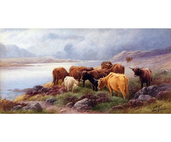Thomas Rowden | Highland Cattle in River Landscape | MutualArt