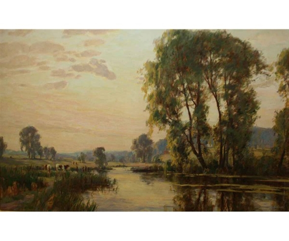 W. Roberts | River Landscape with Cattle | MutualArt