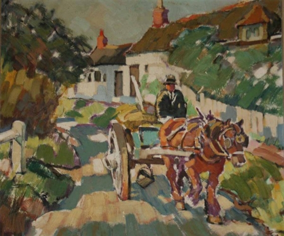 Gilbert Gee | Horse and Cart in Country Lane | MutualArt