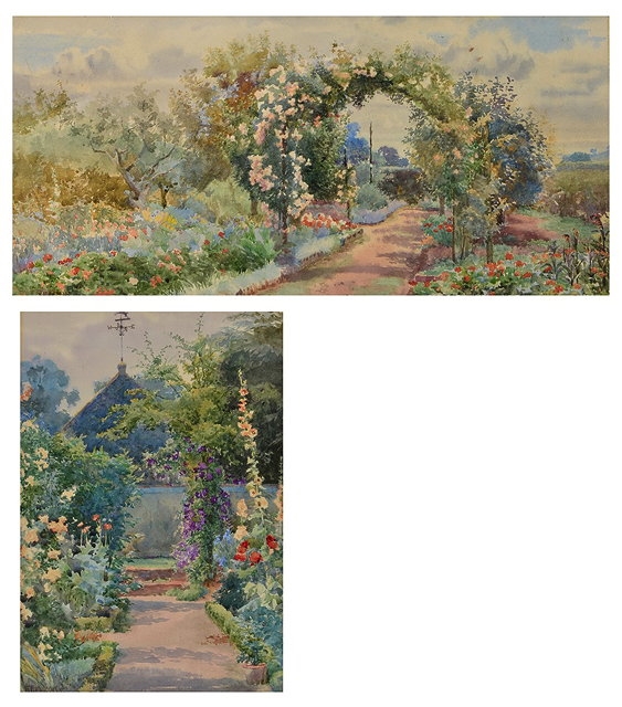 Florence Reason | 2 works; A summer garden with rose arbor | MutualArt
