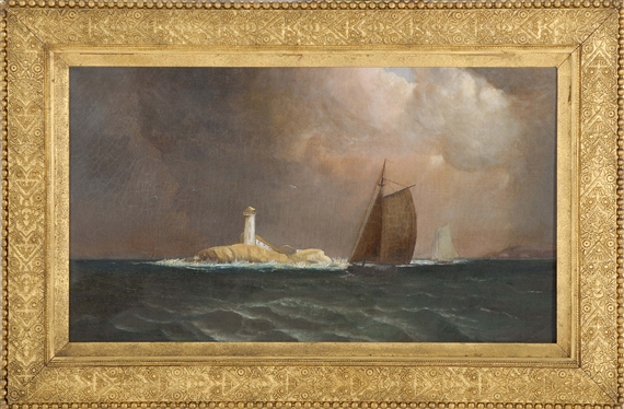 Wesley E. Webber | Sloop near a lighthouse | MutualArt