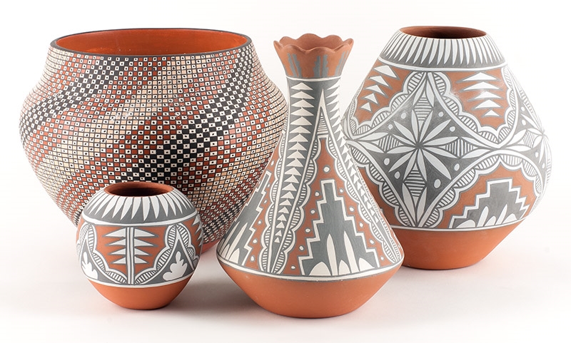 Emily Mary Osborn | 4 works: Red, Black and White Pots with design ...
