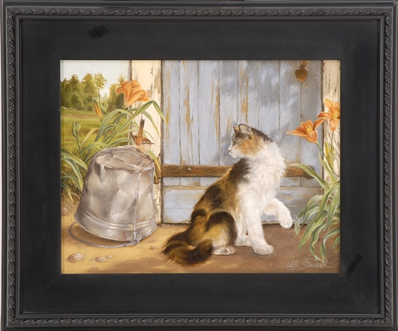 Aleta Steward | Uh Oh a Scene of a Cat Looking at a Wren Perched on an ...