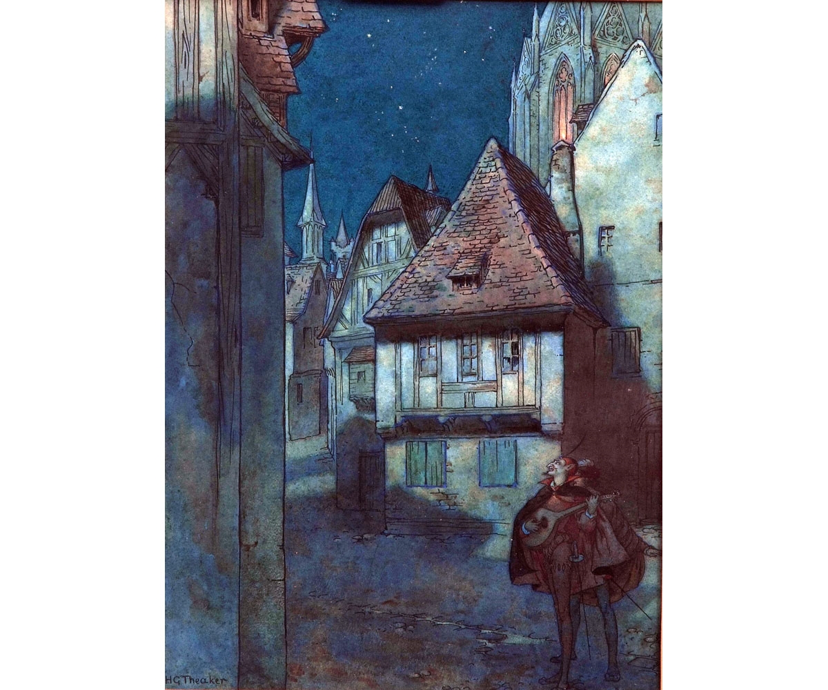 Harry G. Theaker | Moonlit Town with Medieval Lute-Playing Minstrel ...