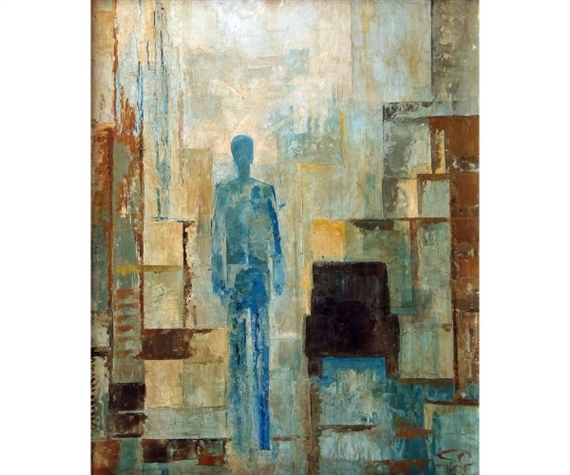 Sean Crampton | Street Scene with Figure and Car | MutualArt