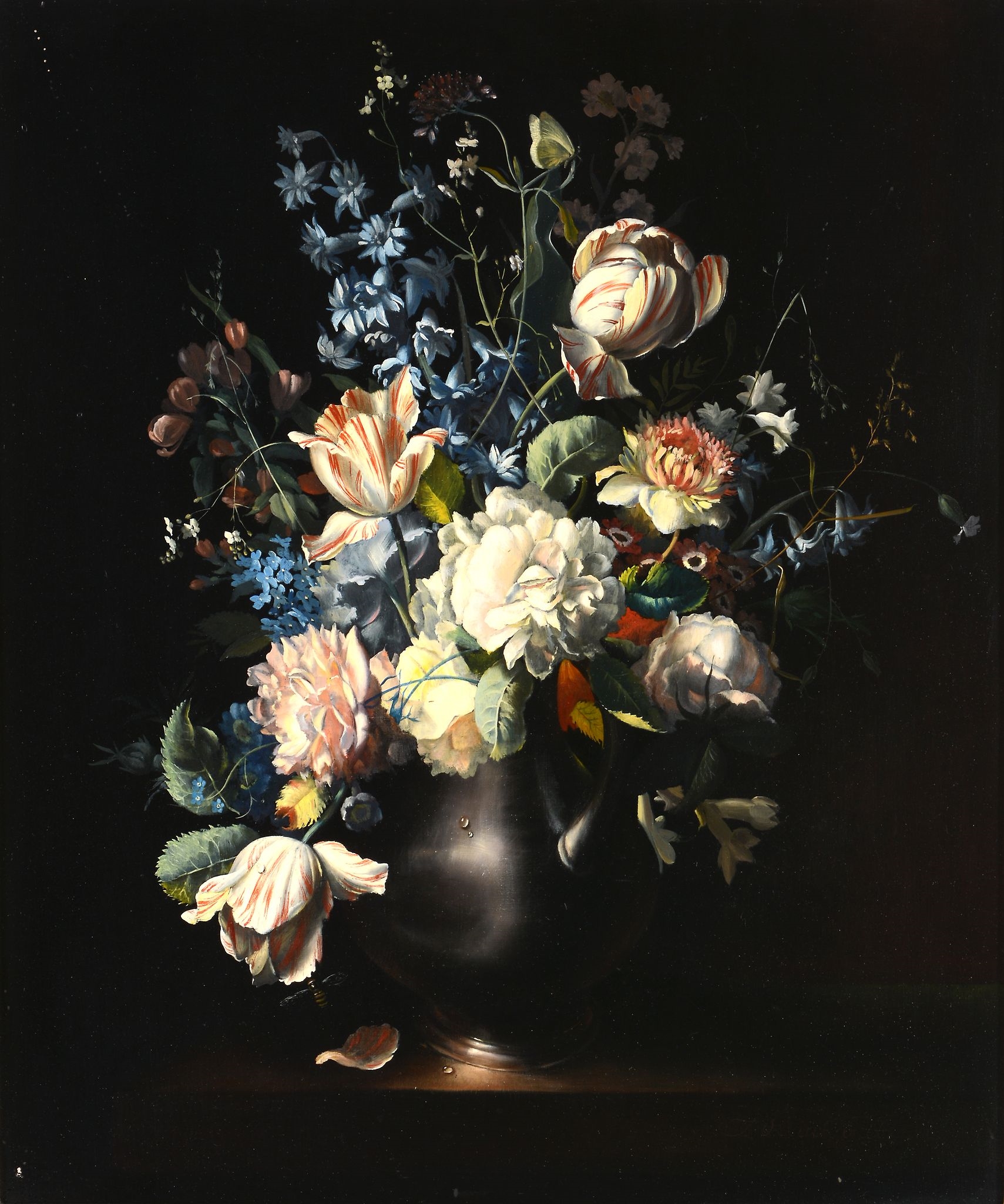 J. Reinhardt | Still life with tulips and other flowers in a vase on a ...