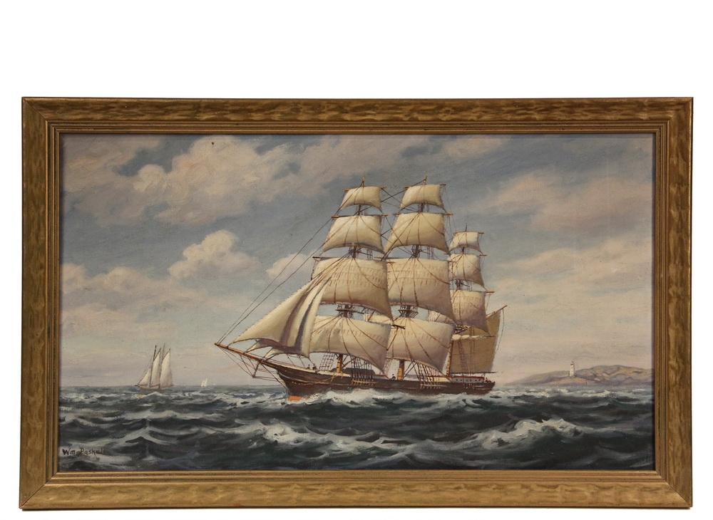 William Frederick Paskell | Sailing Bark Passing a Maine Lighthouse ...