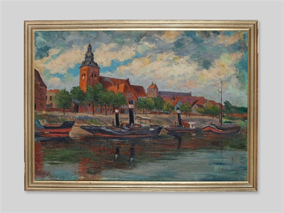 Hugo-Reinhold Göritz | village with river port (1920) | MutualArt