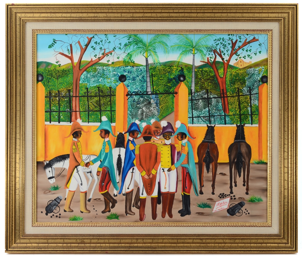 Philomé Obin | Courtyard with Military Officers Primitive Haitian Scene ...
