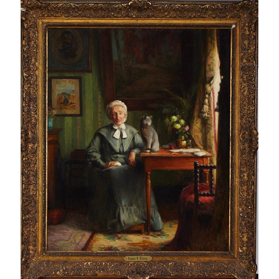 Eugene Edmond Thiery | OLD WOMAN RELAXING WITH HER CAT (1912) | Compare ...