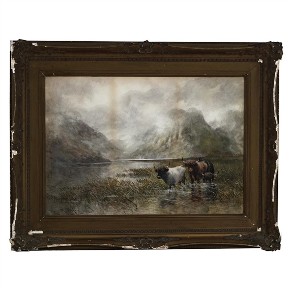 Hugo Anton Fisher | HIGHLAND CATTLE GRAZING | MutualArt