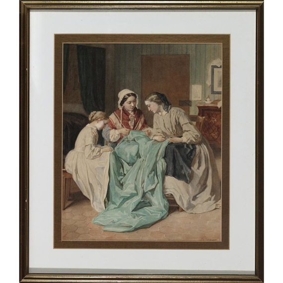 Jules Trayer | SEWING BEE (1861) | MutualArt