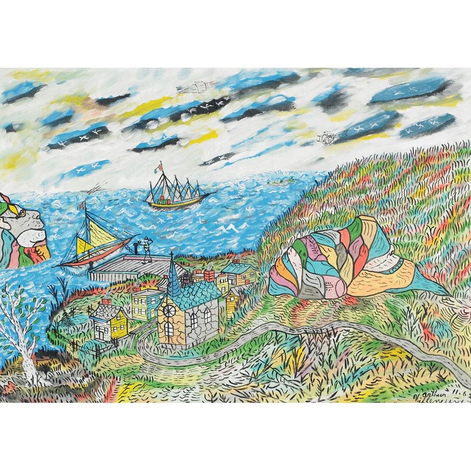 Arthur Villeneuve | A VILLAGE HARBOUR (1962) | MutualArt