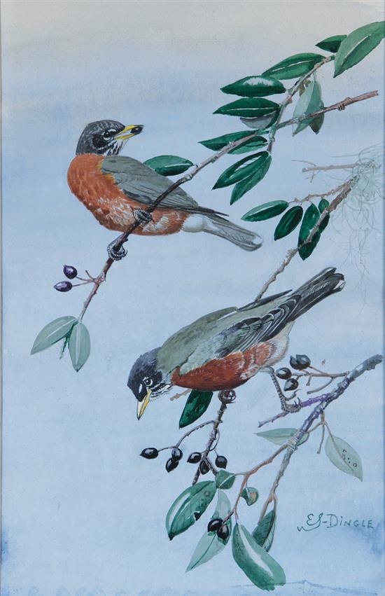 Edward von Siebold Dingle | ROBIN AMONGST BERRY TREE BRANCHES | MutualArt