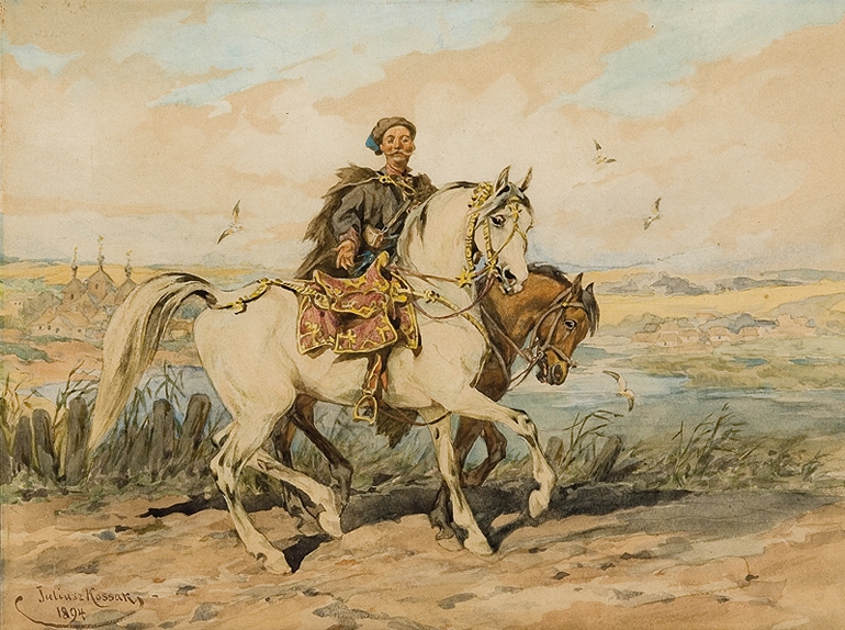 Julius Kossak | Cossack with spare horse (1894) | MutualArt