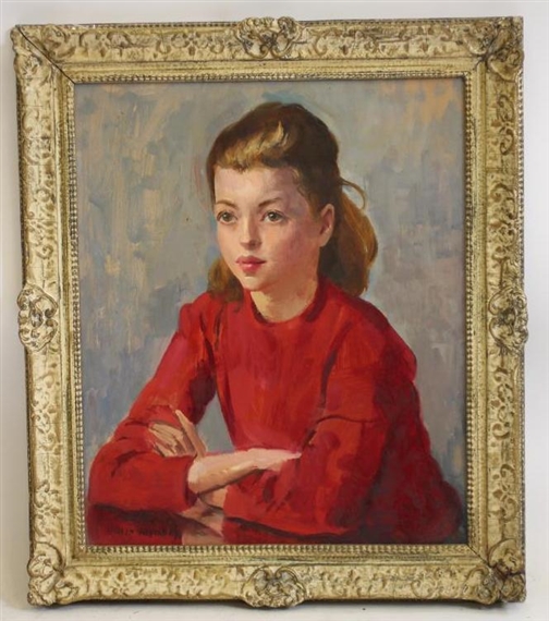 Philip Naviasky | Portrait of a Young Girl in a Red Dress, half length ...