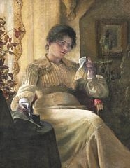 Christian Valdemar Clausen | Figures reading by lamplight at dusk (1905 ...