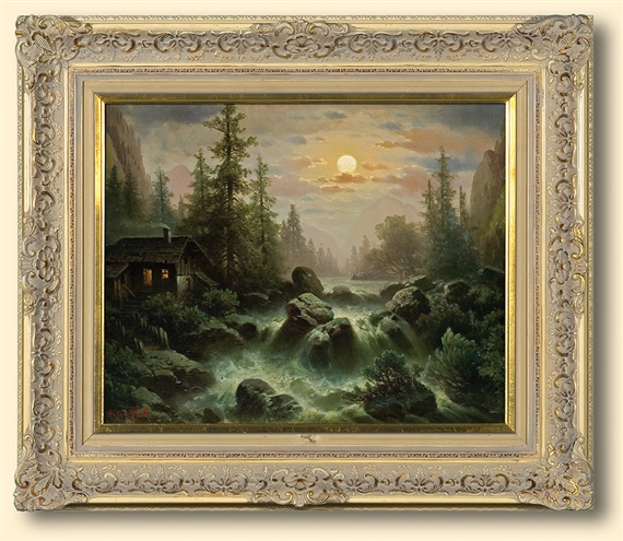 Anton Pick | Waterfall in the moonlight | MutualArt