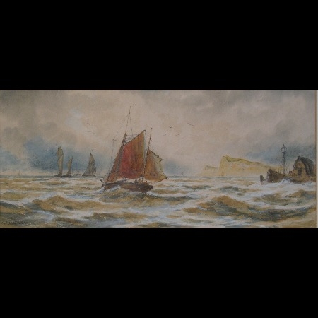 T. Mortimer | Coastal scene with sailing vessels by the entrance to a ...