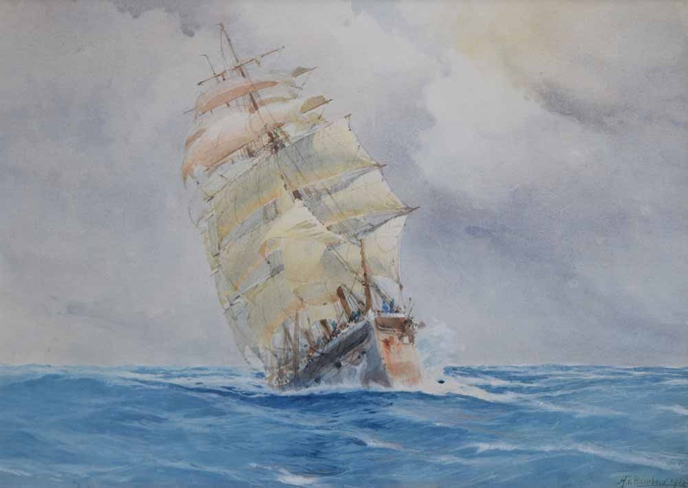August von Ramberg | A tall ship in a swell (1926) | MutualArt