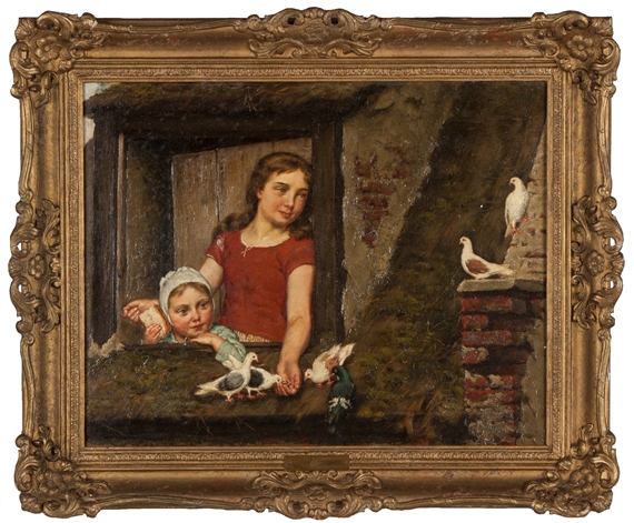 Edgard Farasyn | Children Feeding Pigeons | MutualArt