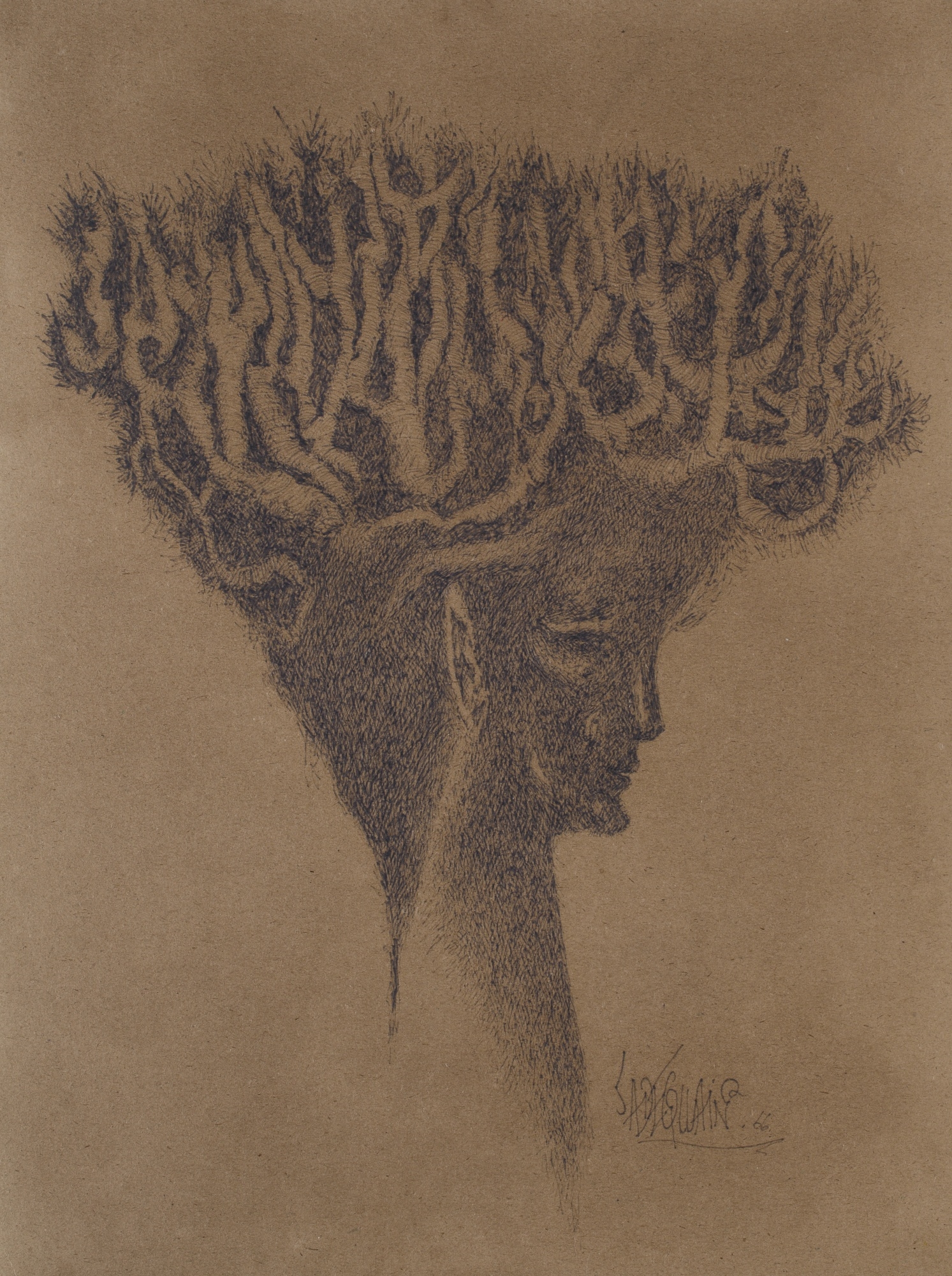 Syed Sadequain Ahmed Naqvi | UNTITLED (MAN WITH CACTUS HAIR) (1966 ...