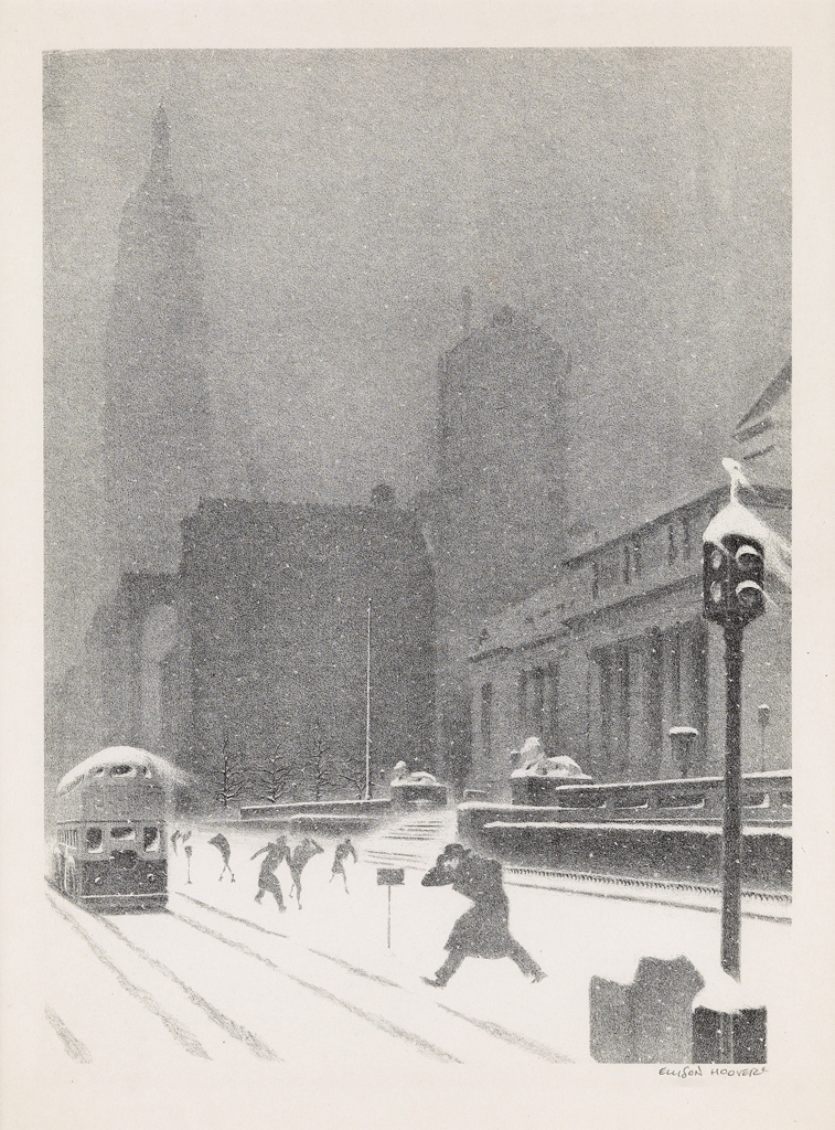 Ellison Hoover | Snowstorm at the New York Public Library (1940 ...