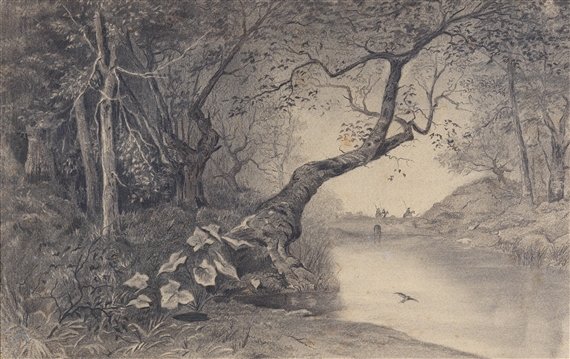 Joseph Höger | A landscape with a wood by a pond | MutualArt