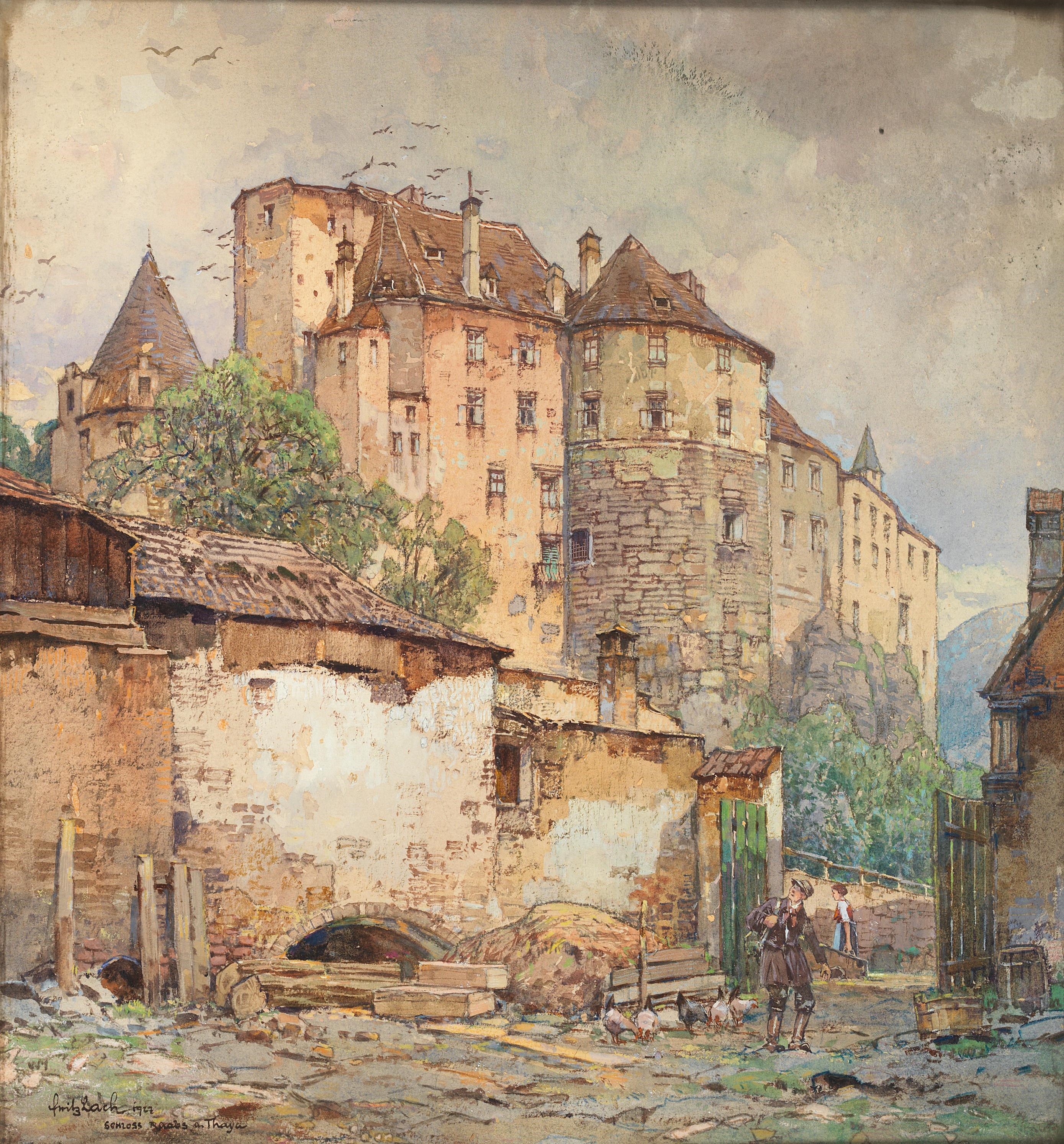 Fritz Lach | Raab castle upon Thaya river with thunderclouds (1927 ...