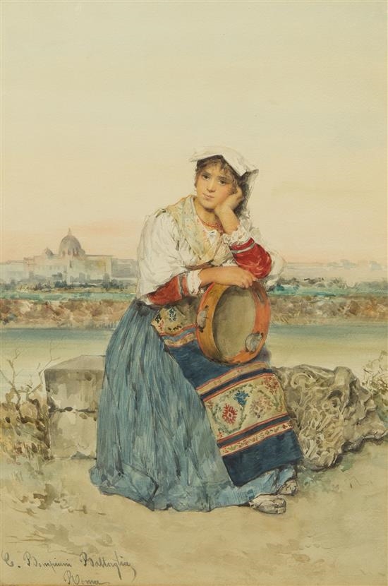 Clelia Bompiani-Battaglia | Peasant Girl with Tambourine | MutualArt