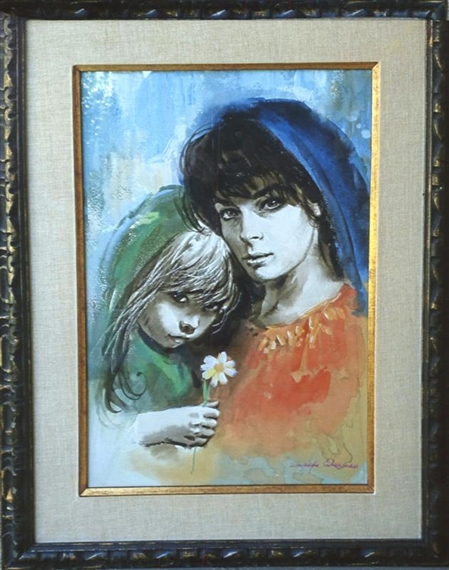Sandu Liberman | Mother and Daughter with Daisy (Circa 1970) | MutualArt