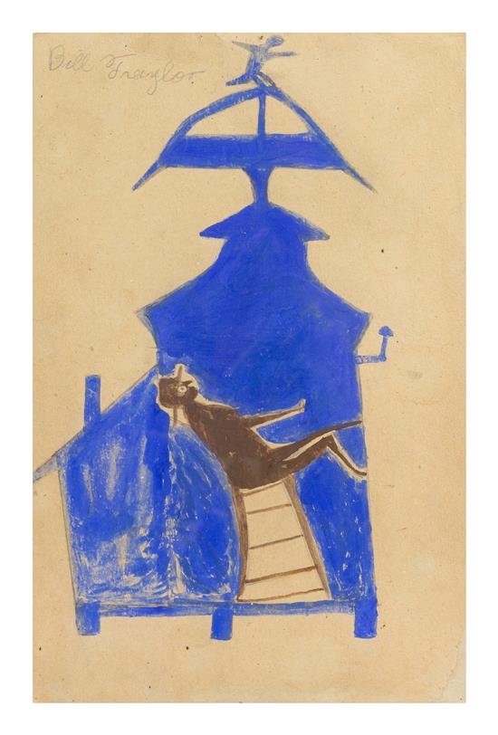 Bill Traylor | Self Portrait-Blue House | MutualArt