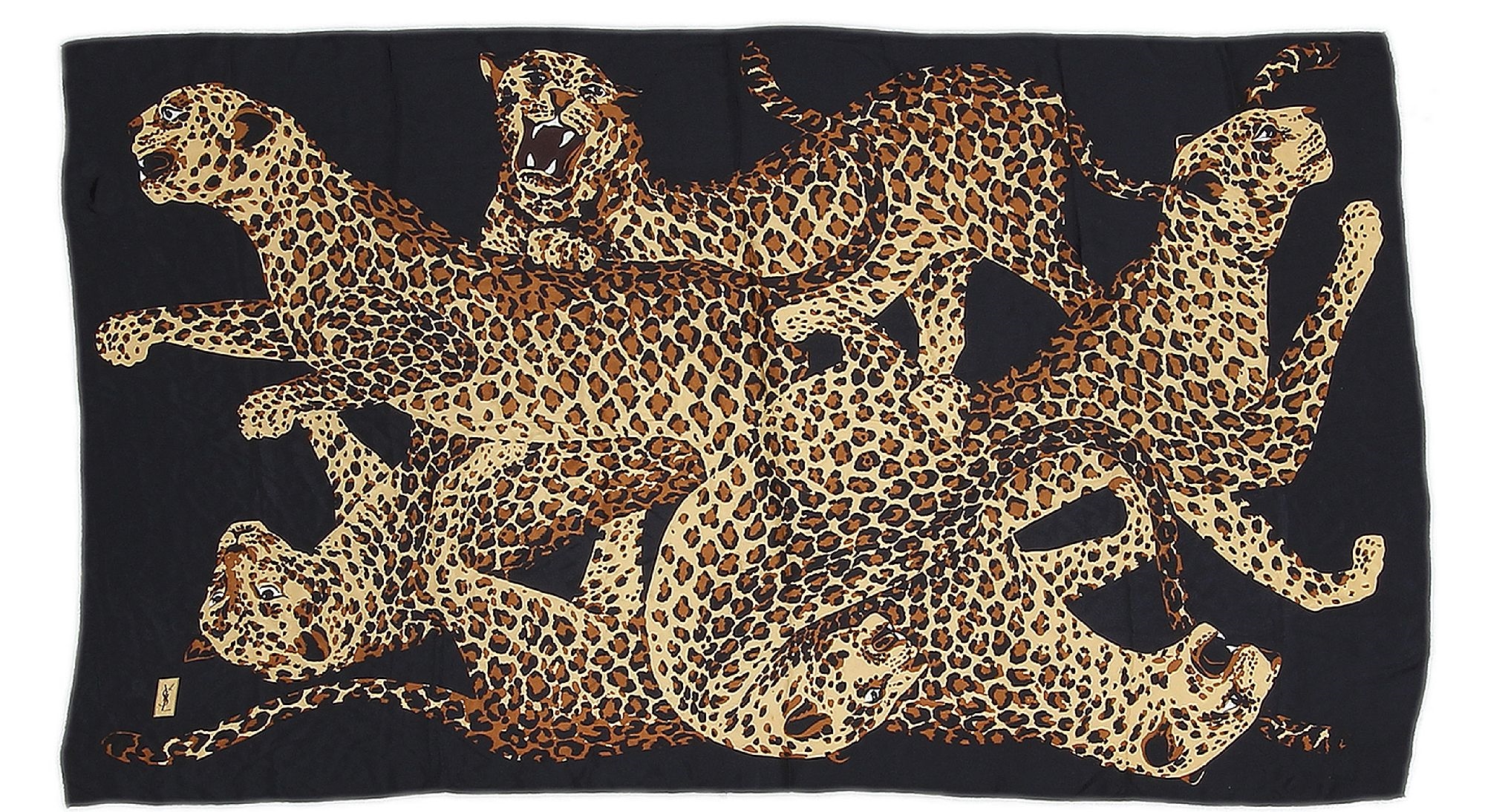 Yves Saint Laurent | Silk scarf with animal print (fighting leopards ...