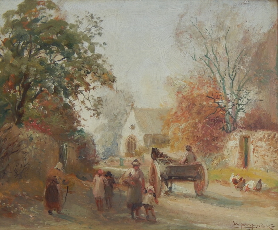William Manners | Horse and Cart with Figures in Country Lane | MutualArt