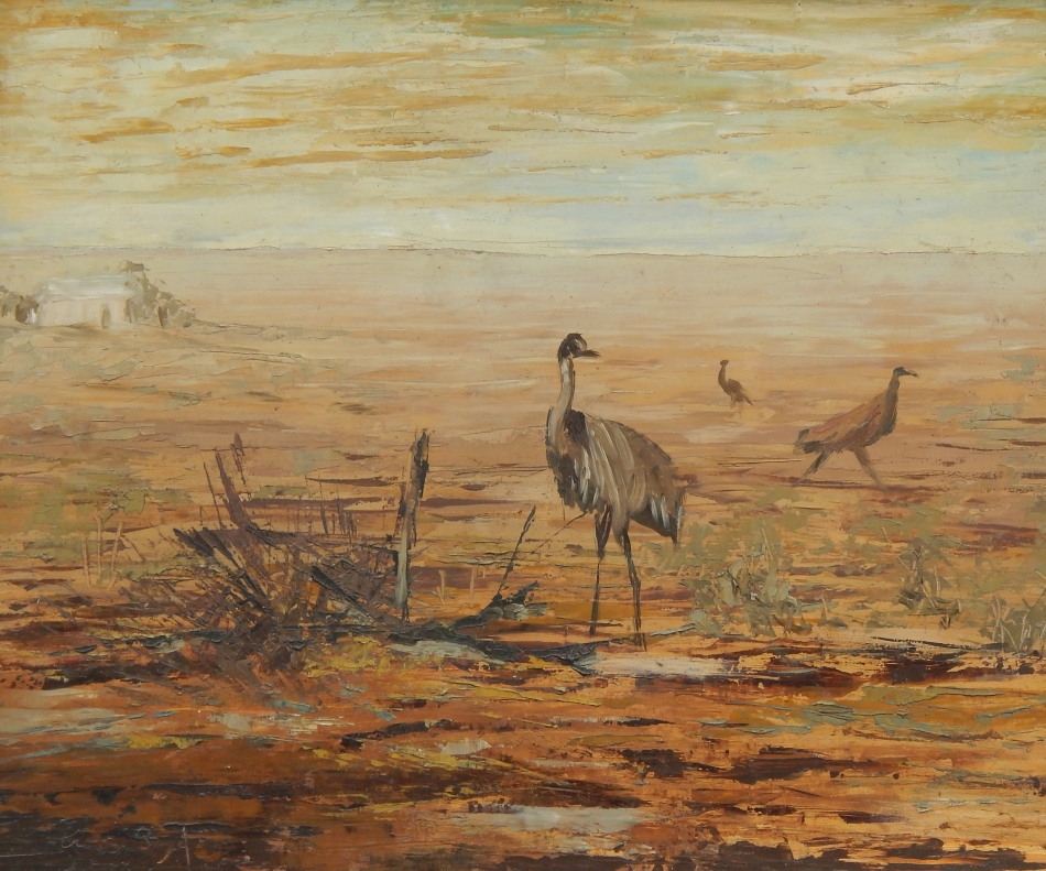 Arthur Merric Bloomfield‏ Boyd | Outback with Settlement and Ostriches ...