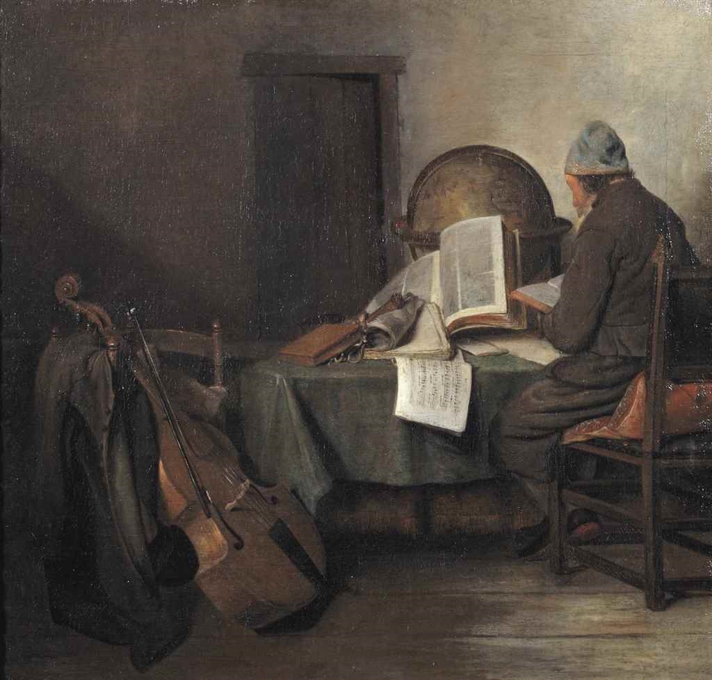 Gerard Terborch | A scholar in his study, seated at a table reading a ...