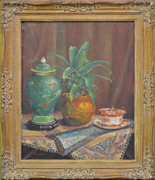 A. Bonifas | Still life with green ginger jar | MutualArt