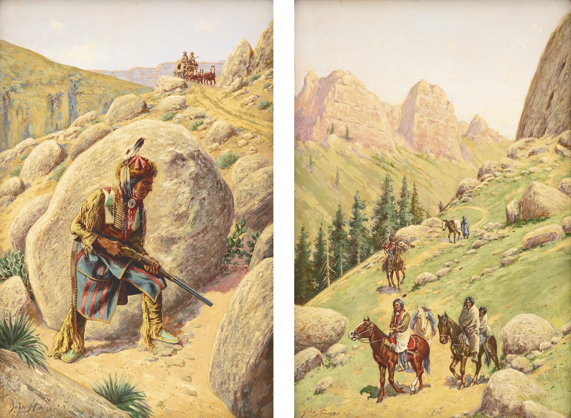 John Hauser | 2 Works: In the Big Foot Canyon; in Ambush (1907) | MutualArt