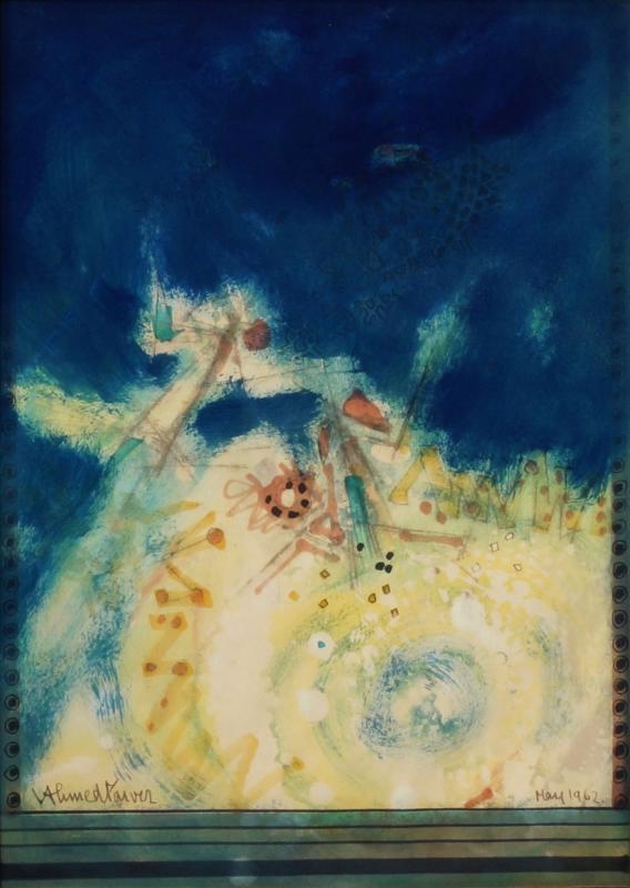 Ahmed Parvez | Abstract composition with black birds and minaret at top ...