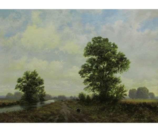 Gerald Coulson | River Landscape with Figure and Collie Dog | MutualArt