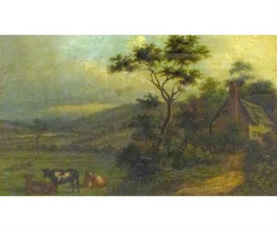 L. Lyons | Country Landscape with Cattle Before a Cottage | MutualArt