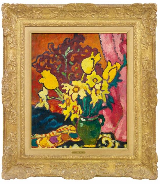 Louis Valtat | Bouquet de fleurs jaune à la tenture rouge (Circa 1940 ...