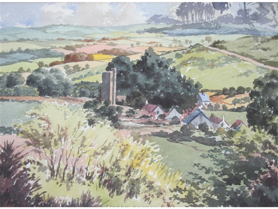 Sidney Perrin | 4 WORKS: AN EXMOOR VILLAGE, HIGH STREET BANKS | MutualArt