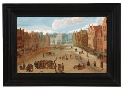 Frans de Momper | A winter river landscape with figures on the ...