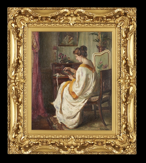 Alfred Victor Fournier | An Interior with Lady Seated at a Desk | MutualArt