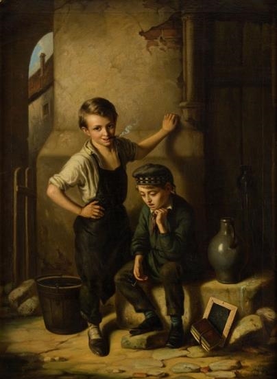 Isidor Popper | First Cigarette (1858) | MutualArt