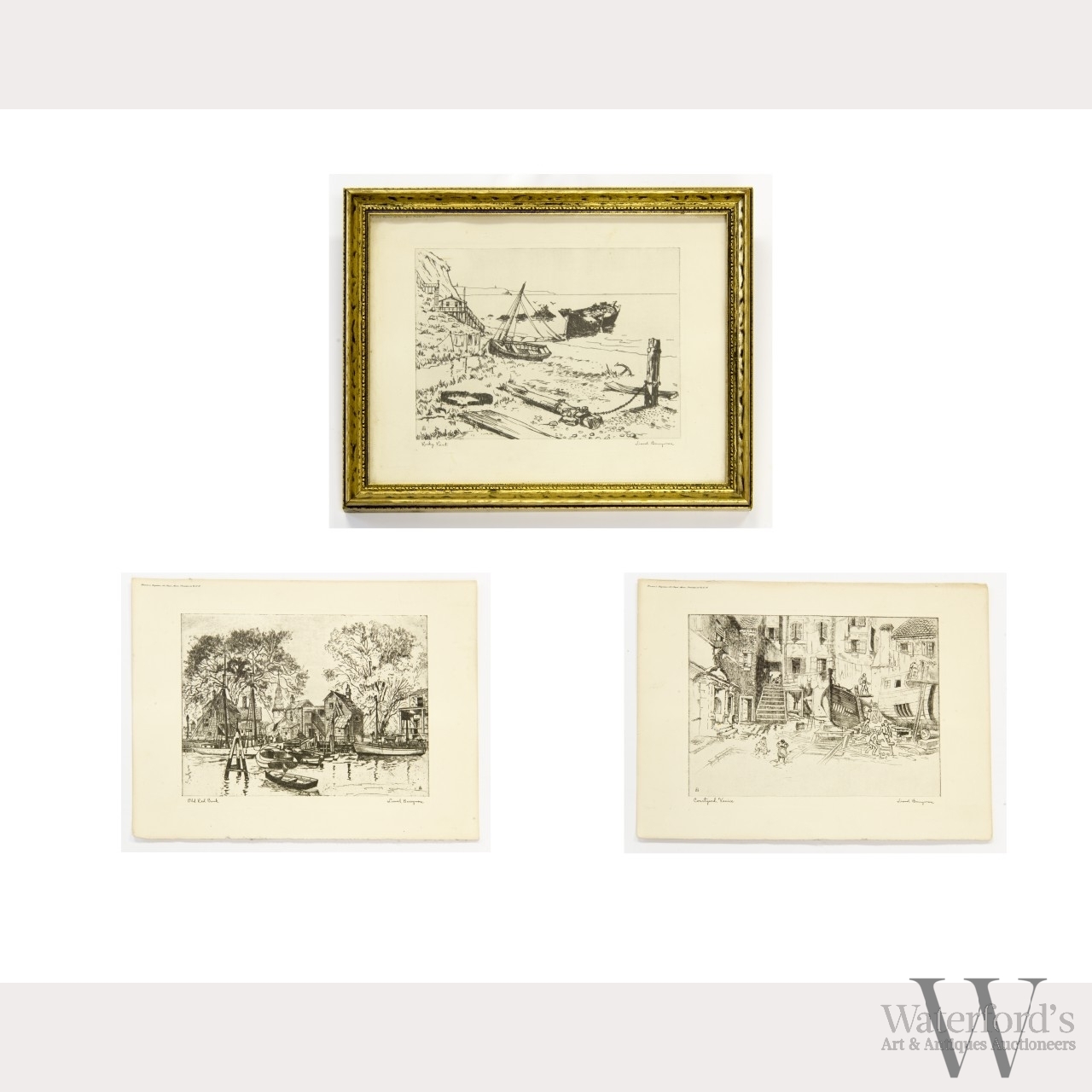 Lionel Barrymore | 3 Works: Old Red Bank, Courtyard, Venice & Rocky ...