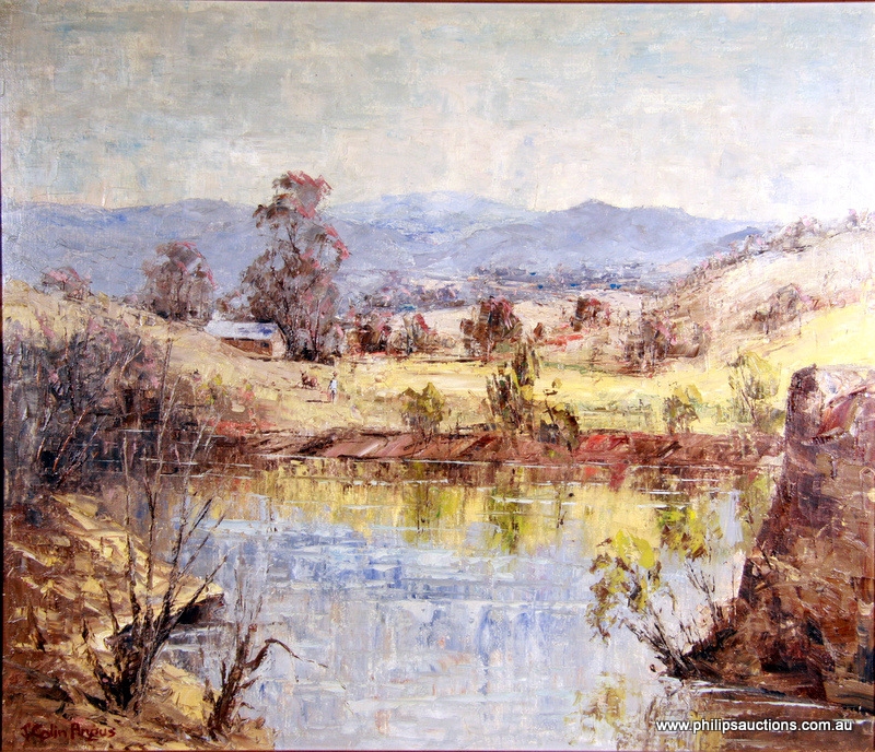 J. Colin Angus | Rural scene with dam | MutualArt