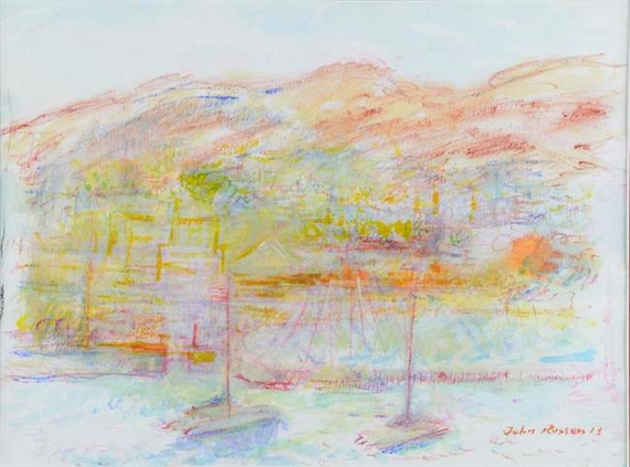 John Rosser | Mediterranean Waterfront from the Rails (2013) | MutualArt